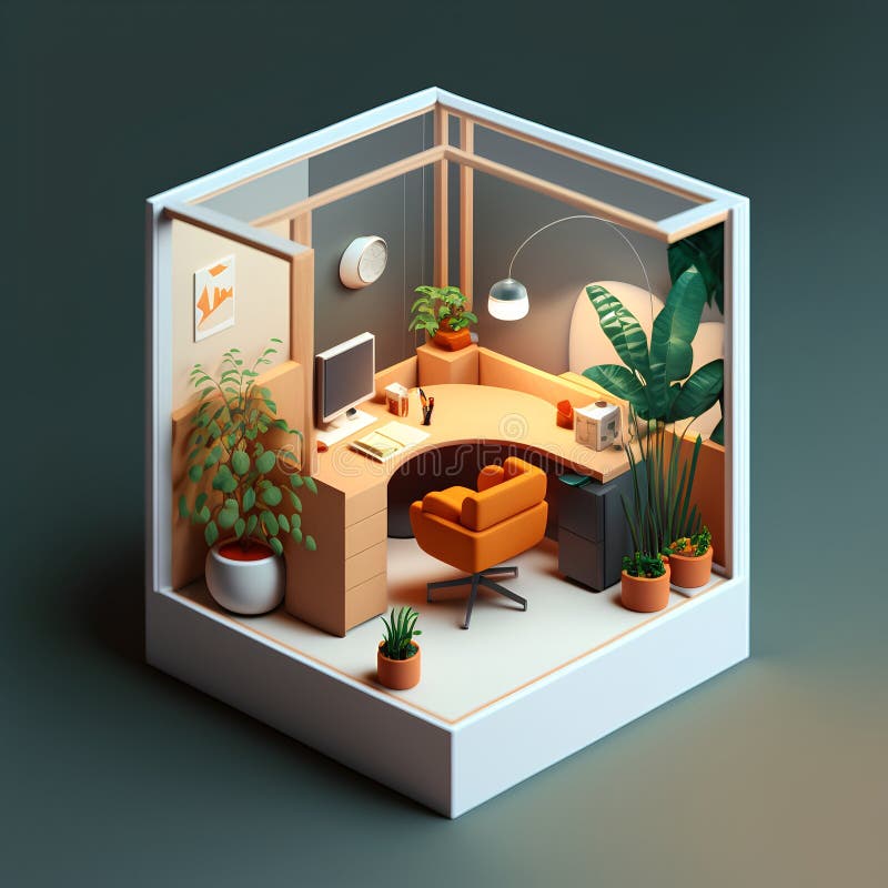 Isometric Office Interior with Furniture and Equipment. 3d Vector ...