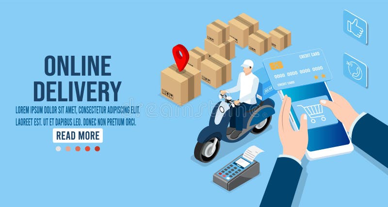 3D Isometric Online Delivery Concept for Business Startup, Shopping ... 3D Isometric Online Delivery Concept for Business Startup, Shopping ...