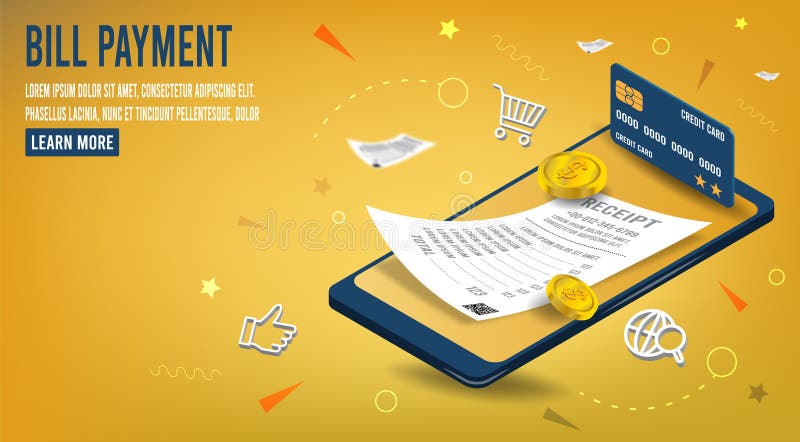 3D Isometric Online Payment with Mobile Phone Concept with Digital Bill ...