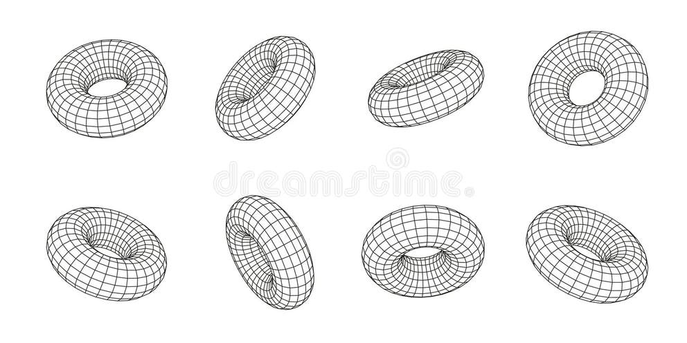 3d Isometric Outline Torus Icon Set. Three-dimensional Vector ...