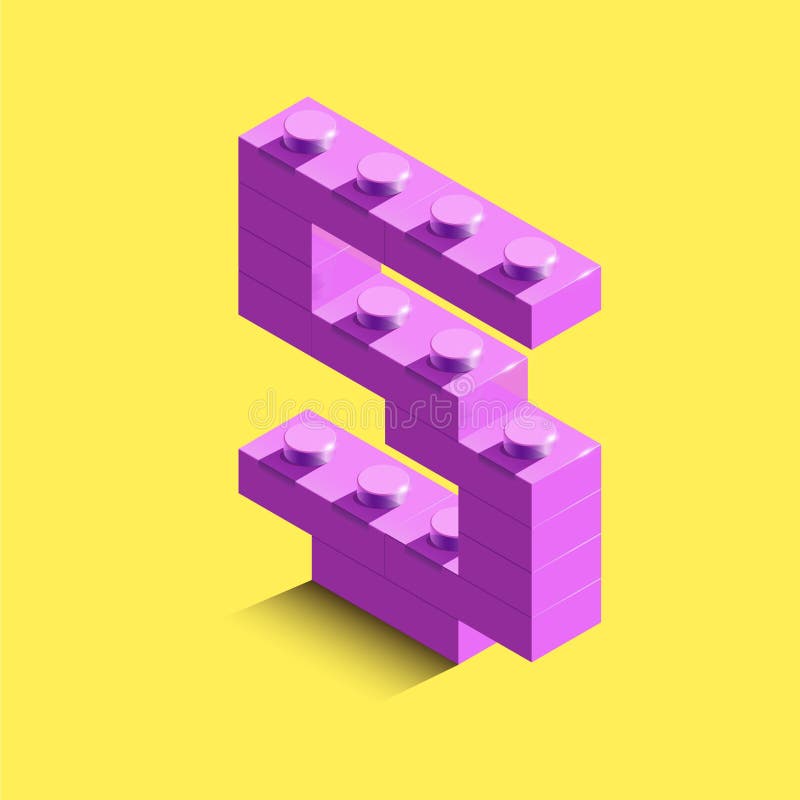 3d Isometric Pink Number Five from Lego Brick on Yellow Background. 3d ...