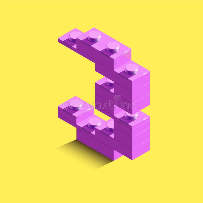 3d Isometric Pink Number Three from Lego Brick on Yellow Background. 3d ...
