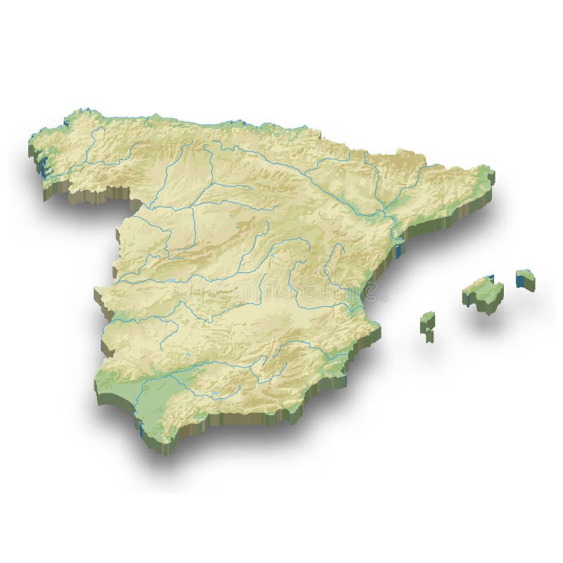3d Isometric Relief Map of Spain Stock Vector - Illustration of shadow ...