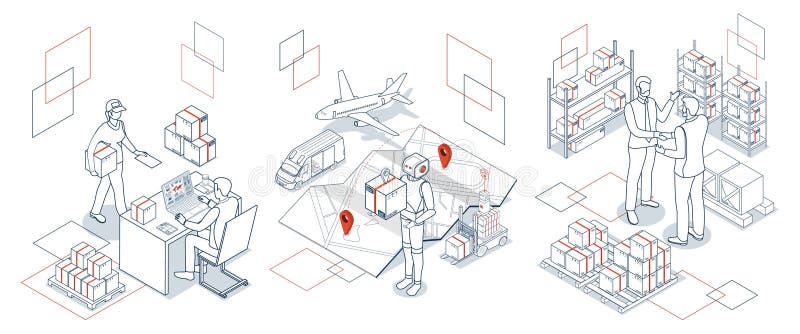 3D Isometric Scenes Depicting Multi Modal Export Import Operations with ...