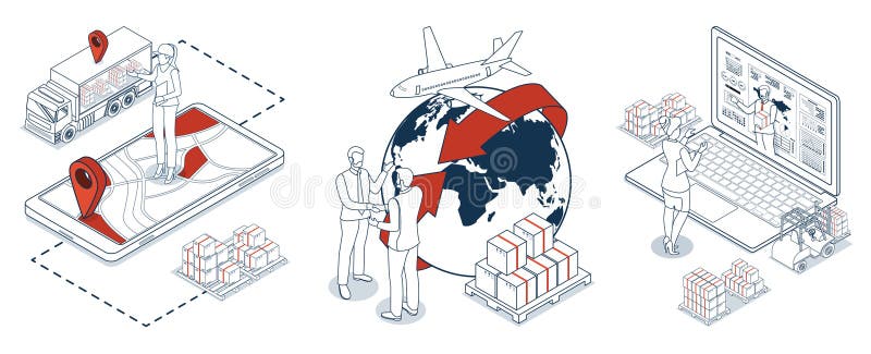 3D Isometric Scenes Depicting Multi Modal Export Import Operations with ...