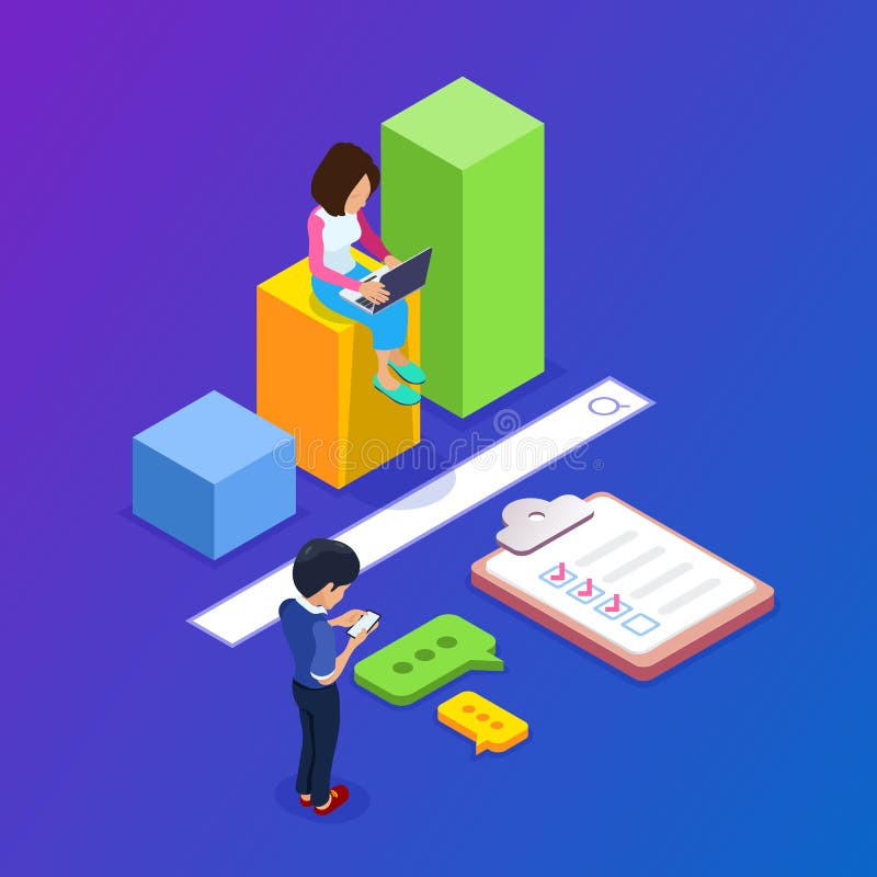 3d Isometric Search Engineg Concept. People Find Information Using ...