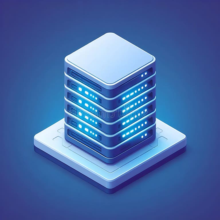 3D Isometric Server with Blinking Lights, Cool-toned Modern Icon Stock ...