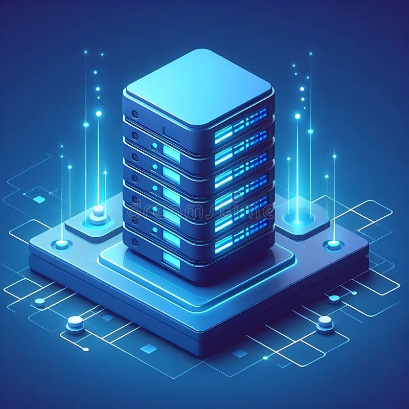 3D Isometric Server with Blinking Lights, Cool-toned Modern Icon Stock ...