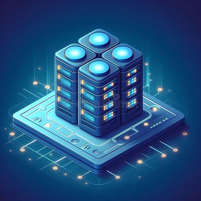 3D Isometric Server with Blinking Lights, Cool-toned Modern Icon Stock ...