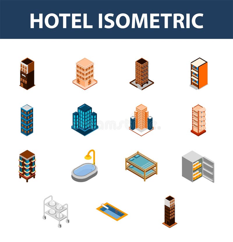 3D Isometric Set of Hotel Icon Stock Illustration - Illustration of ...