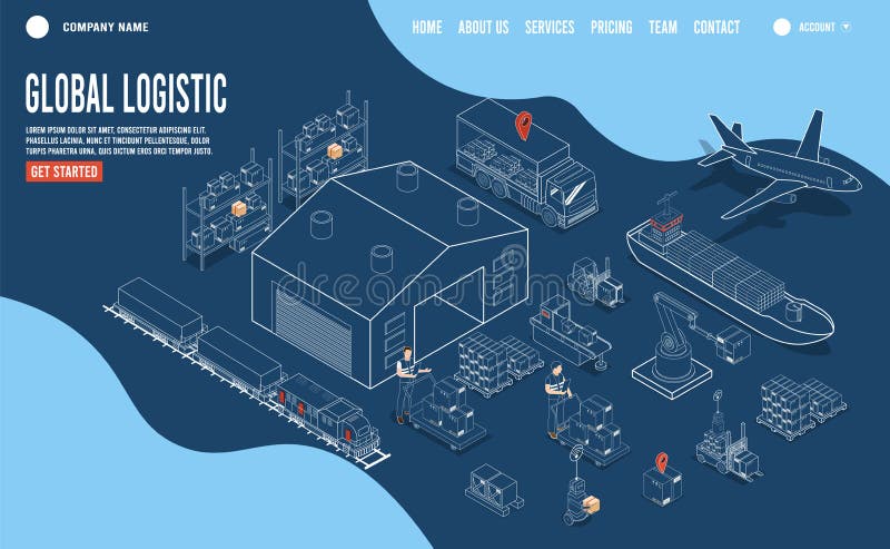 3D Isometric Set of Logistics Solutions Concept with Global Logistics ...