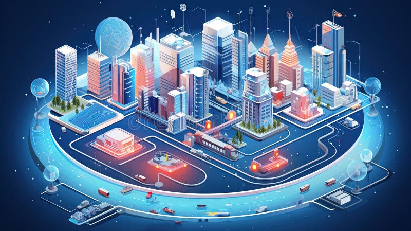 3d Isometric Smart City AI Generated Illustration. Energy Power ...