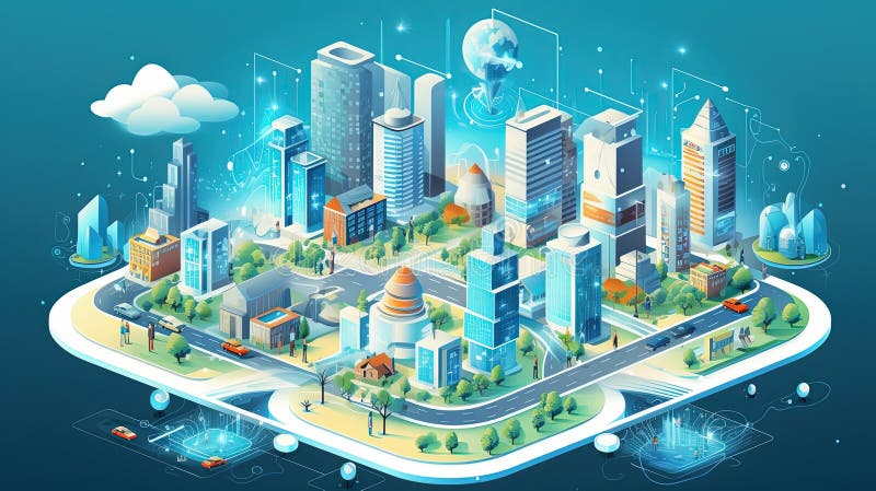 3d Isometric Smart City AI Generated Illustration. Energy Power ...