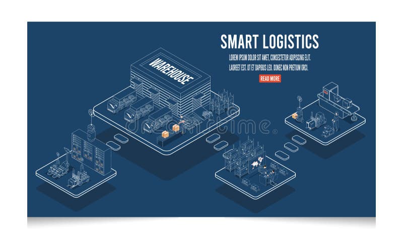 3D Isometric Smart Logistics Concept with Delivery Robot, Warehouse ...
