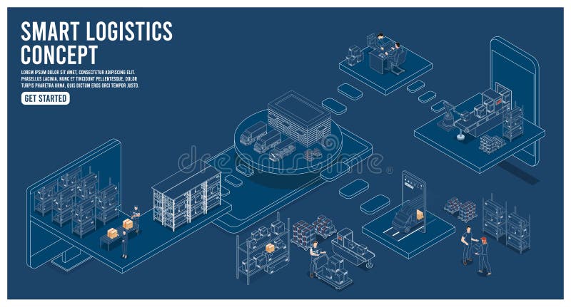 3D Isometric Smart Logistics Concept with Warehouse Logistics and ...