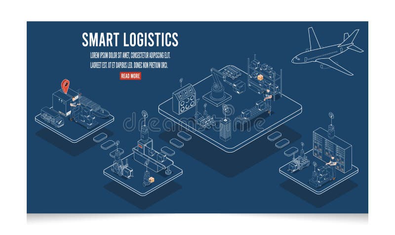 3D Isometric Smart Logistics Concept with Warehouse Logistics and ...