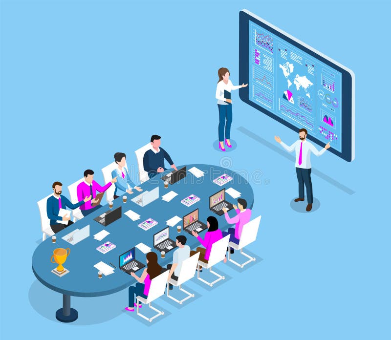 3D Isometric Teamwork Creative Solutions Concept with People Working or Study for Business ...