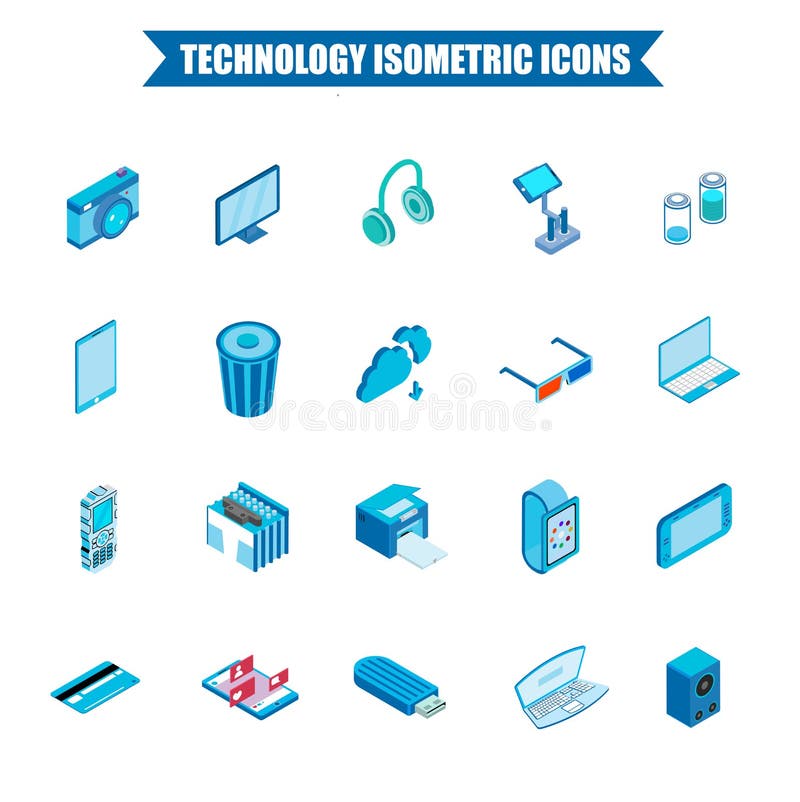 Isometric 3D Technology Icon Set. Stock Illustration - Illustration of ...