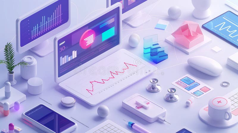 3D Isometric Vector AI-driven Healthcare Dashboard with Analytics Stock ...