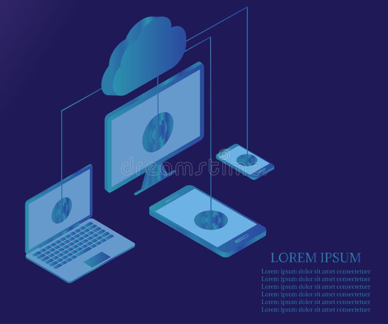 Laptop, Pc, Tablet, Phone,3D Isometric, Cloud 1 Blue Gr Stock Vector ...