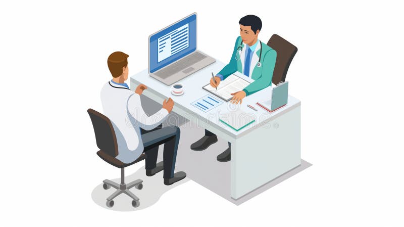 3D Isometric Vector Male Doctor Consulting with Patient in Office Stock ...