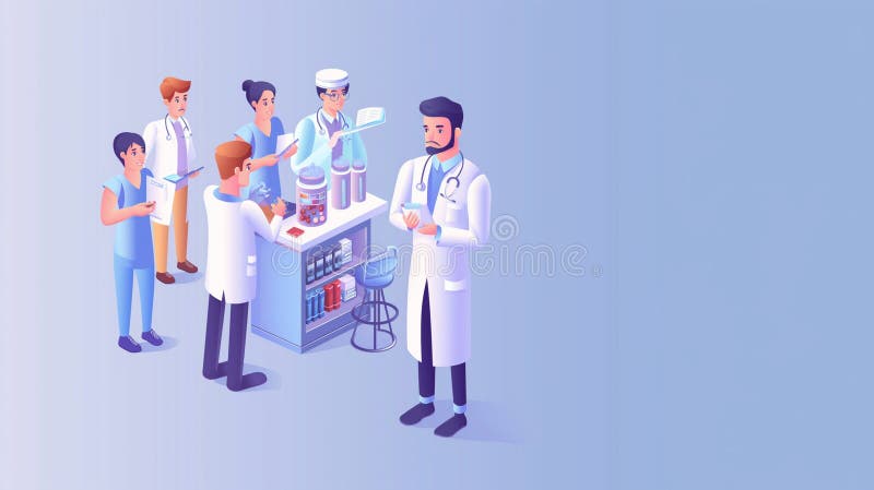 3D Isometric Vector Male Doctor with Diverse Medical Team Stock ...
