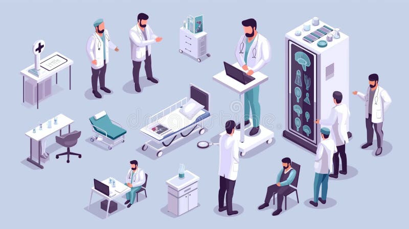 3D Isometric Vector Male Doctor with Diverse Medical Team Stock ...