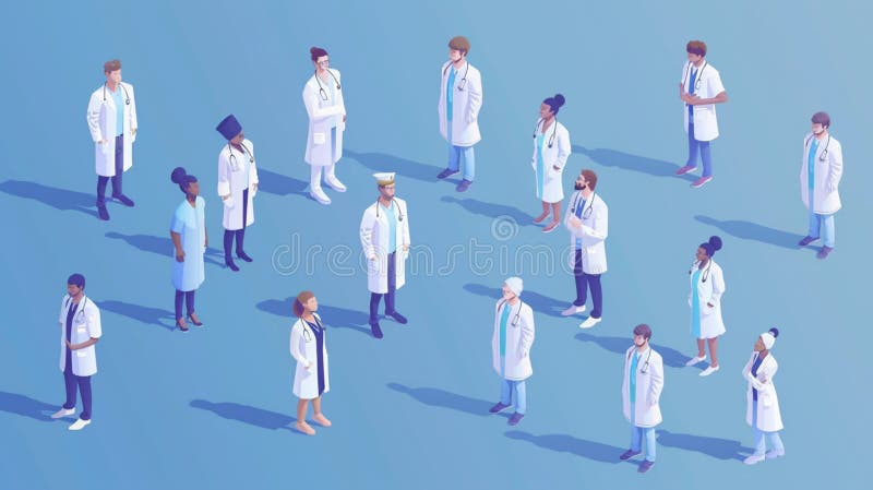 3D Isometric Vector Male Doctor with Diverse Medical Team Stock ...