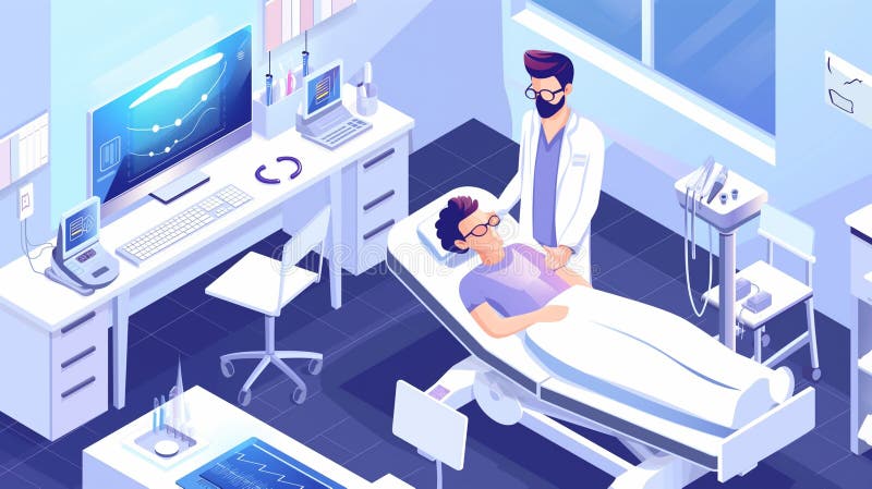 3D Isometric Vector Male Doctor Preparing Patient for Laser Therapy ...