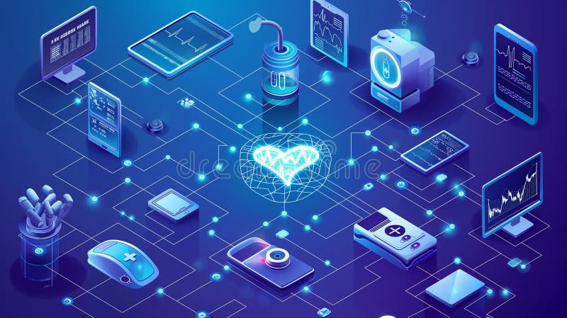 3D Isometric Vector Smart Healthcare Devices Interconnected in a ...