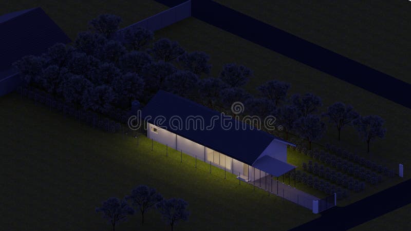 3D Isometric Village House Night Scene Stock Illustration ...