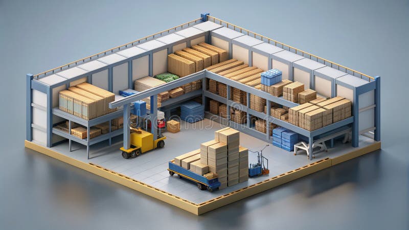 3D Isometric Warehouse CrossSection Modern Logistics and Storage ...