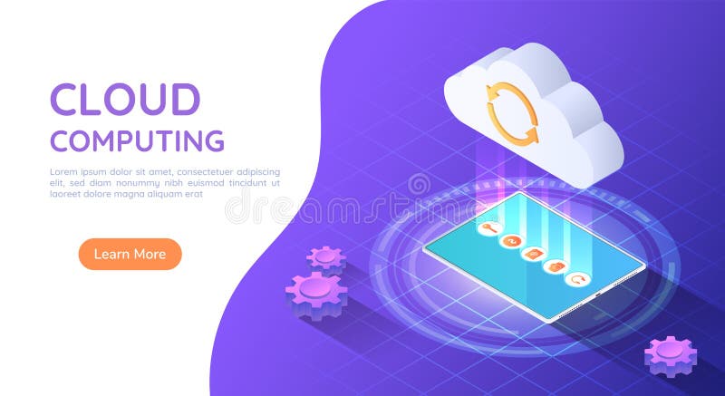 3d Isometric Web Banner Tablet PC Uploading File To Cloud Stock Vector ...