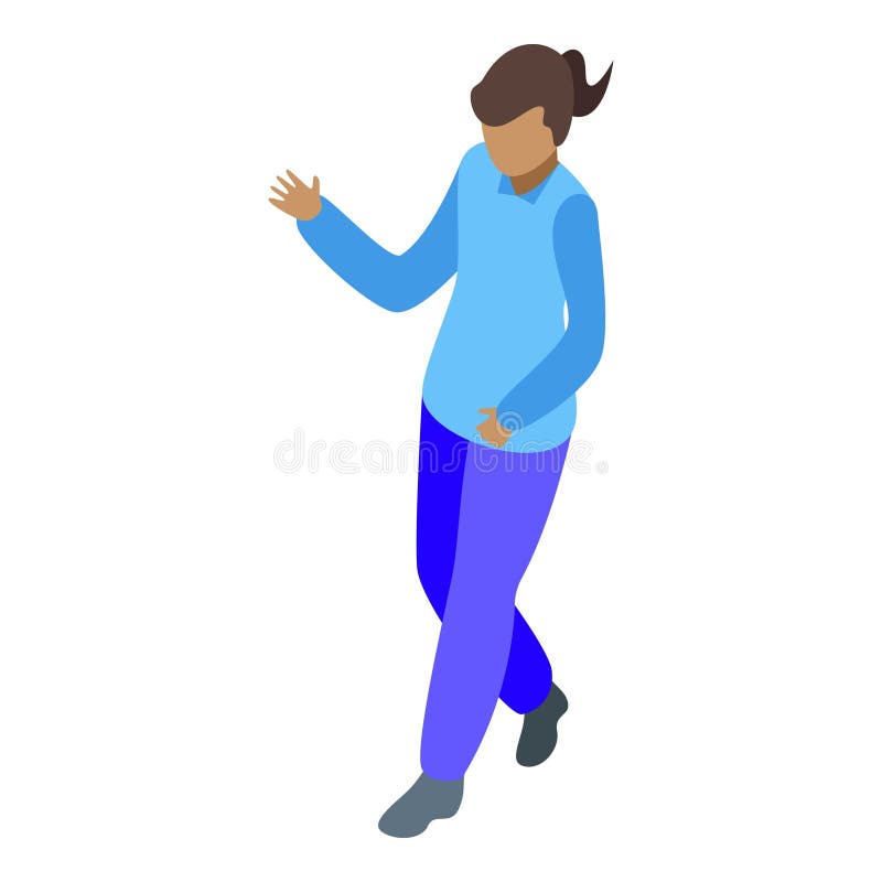 3d Isometric Young Woman Walking and Pointing with Hand Stock Vector ...