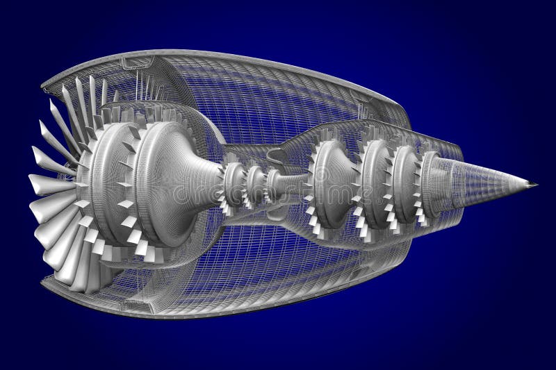 3D jet engine - back view stock illustration. Illustration of motor ...