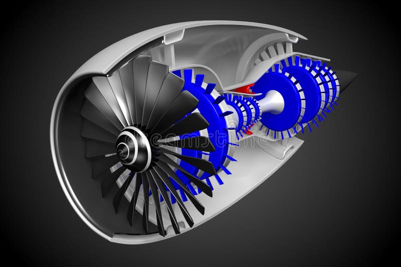 3D Jet Engine - Front, Side View Stock Illustration - Illustration of ...