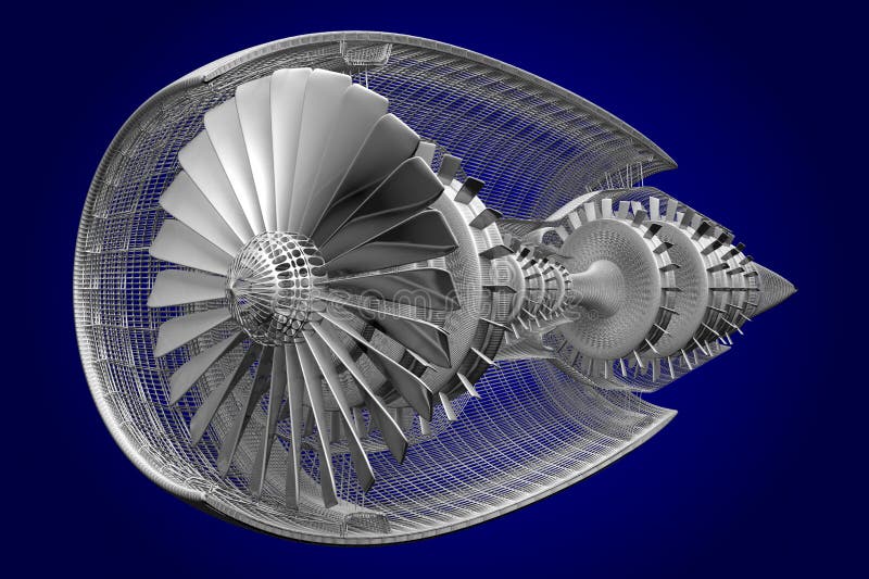 3D Jet Engine - Front, Side View Stock Illustration - Illustration of ...