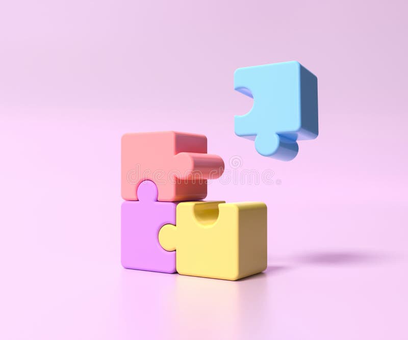 3D Jigsaw Puzzle Pieces on Pink Background. Problem-solving, Business ...