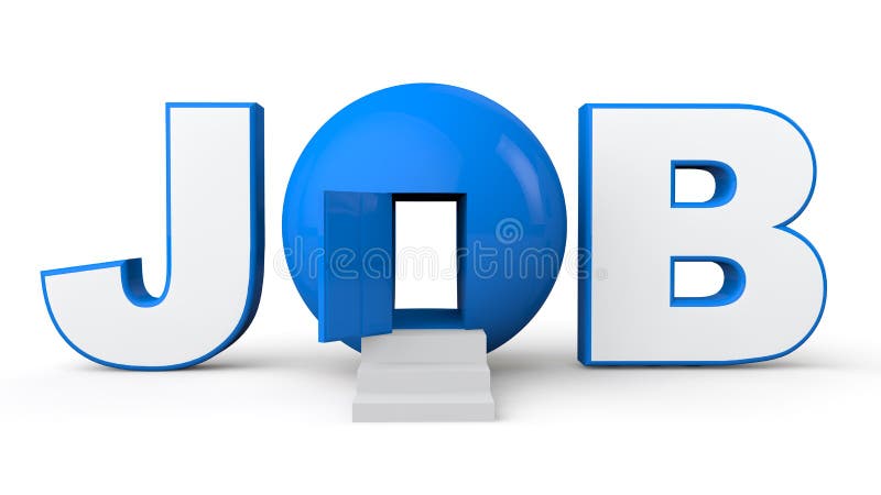 3D Job text with open door stock illustration. Illustration of hiring ...