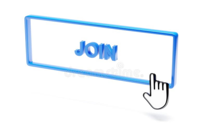 3D Join Button Icon with Hand Cursor Isolated on White Background ...