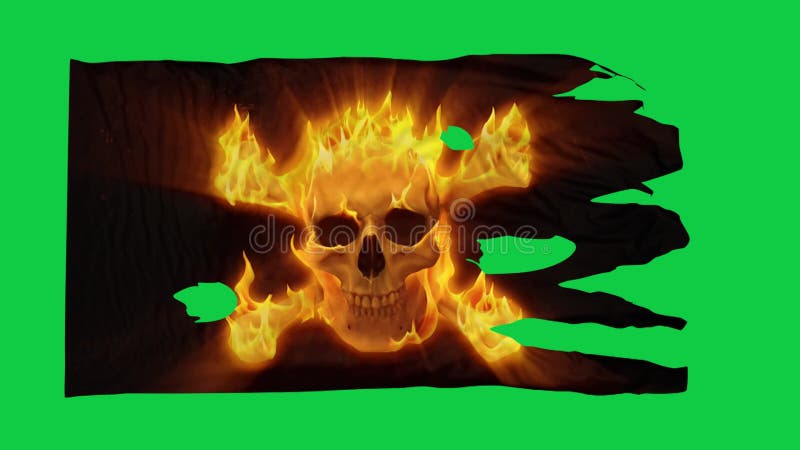 3D Jolly Roger Fire Pirate Flag Animation Loop Graphic Element Stock ...