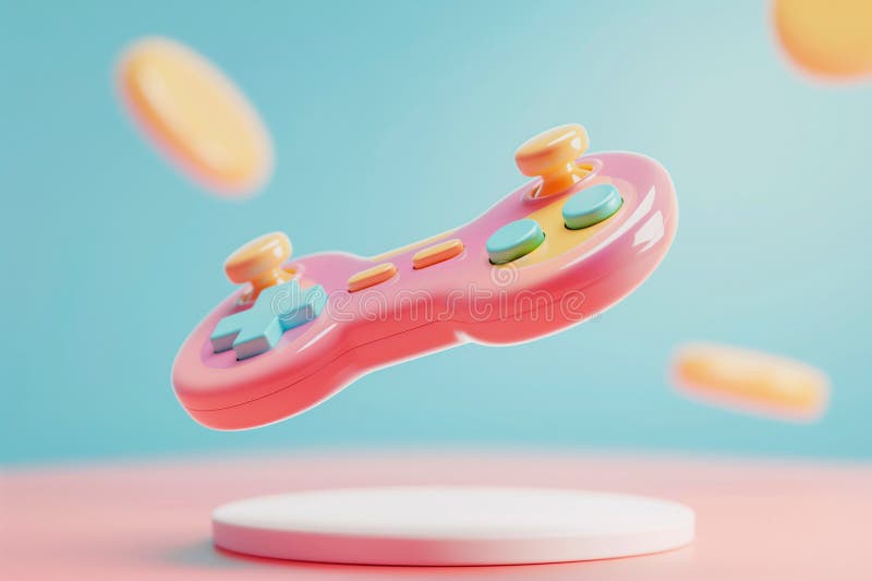 3D Joystick Controller, Gamepad for Videogames on Pastel Background ...