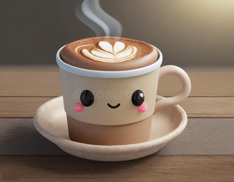 3d Kawaii Coffee Cup - Generated by Ai Stock Illustration ...