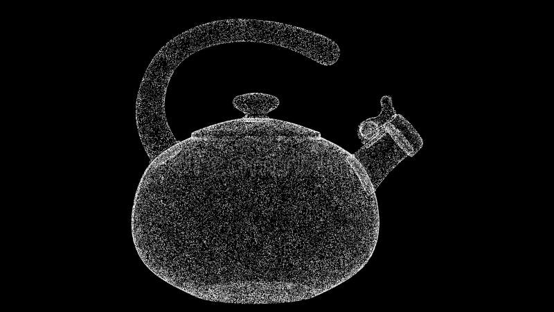 3D Kettle on Black Background. Object Made of Shimmering Particles ...