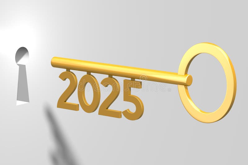 2025 Concept, Golden Key - 3D Illustration Stock Illustration ...