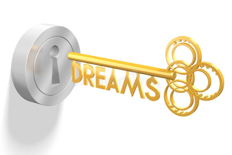 Dreams Concept, Golden Key - 3D Illustration Stock Illustration ...