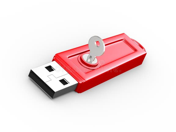 3d Key and Locked Usb Flash Drive Stock Illustration - Illustration of ...