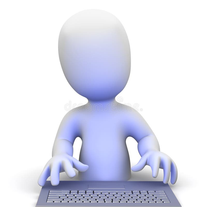 3d Little Man Working at a Laptop Pc Stock Illustration - Illustration ...