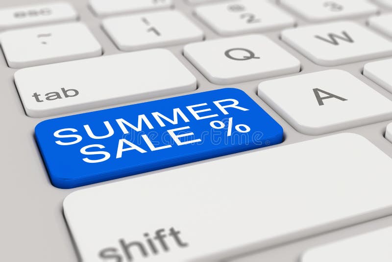 3d - Keyboard - Summer Sale - Blue Stock Illustration - Illustration of ...
