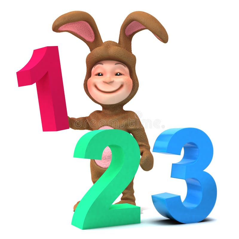 3d Kid In Bunny Costume Learns To Count Stock Illustration ...